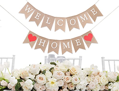 Welcome Home Burlap Banner - Personalized Welcome Home Banner, Homecoming Party Banner,Welcome New Home,Housewarming Party Decoration (Welcome Home Banner)