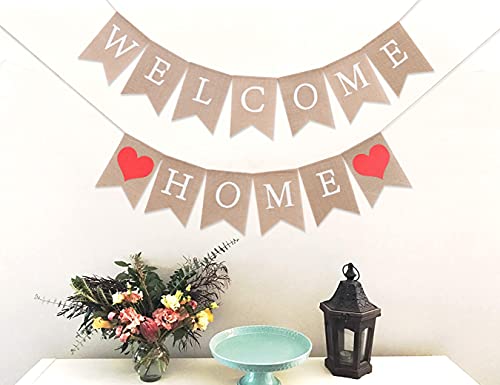 Welcome Home Burlap Banner - Personalized Welcome Home Banner, Homecoming Party Banner,Welcome New Home,Housewarming Party Decoration (Welcome Home Banner)