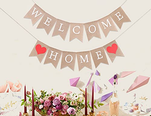 Welcome Home Burlap Banner - Personalized Welcome Home Banner, Homecoming Party Banner,Welcome New Home,Housewarming Party Decoration (Welcome Home Banner)