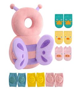 junneng toddler baby head protector pad safety cushion with knee pads&anti-slip socks (butterfly),6 months-3 years