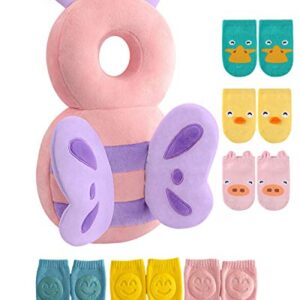 JunNeng Toddler Baby Head Protector Pad Safety Cushion with Knee Pads&Anti-Slip Socks (Butterfly),6 Months-3 Years