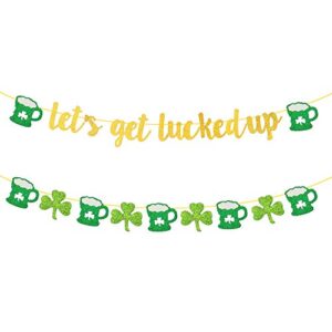 weimaro let’s get lucked up banner, glittery st. patrick’s day decorations set, lucky shamrock garland, st patricks day lucky irish party home decorations, st pattys day decor supplies