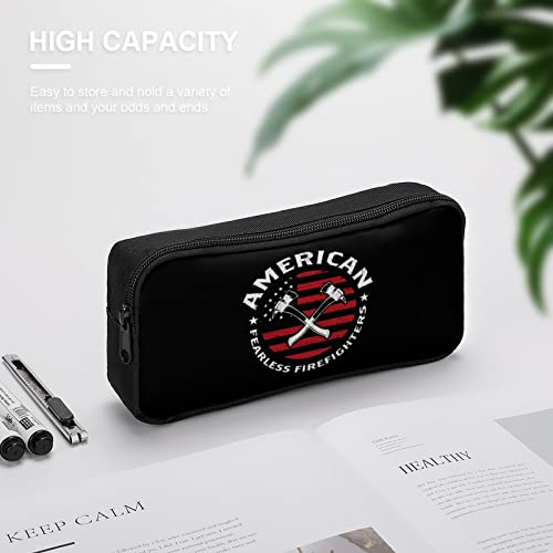 American Fearless Firefighter Pencil Case Pencil Pouch Coin Pouch Cosmetic Bag Office Stationery Organizer