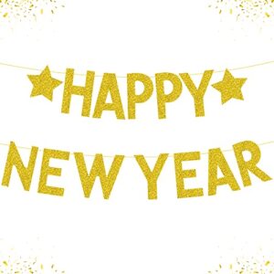 big, glitter happy new year banner – 10 feet, no diy | gold happy new year sign for new years eve party supplies 2023 | new years eve banner for happy new year decorations 2023 | nye decorations 2023