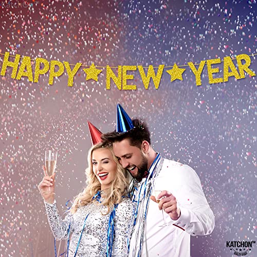 Big, Glitter Happy New Year Banner - 10 Feet, No DIY | Gold Happy New Year Sign for New Years Eve Party Supplies 2023 | New Years Eve Banner for Happy New Year Decorations 2023 | NYE Decorations 2023