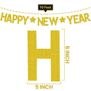 Big, Glitter Happy New Year Banner - 10 Feet, No DIY | Gold Happy New Year Sign for New Years Eve Party Supplies 2023 | New Years Eve Banner for Happy New Year Decorations 2023 | NYE Decorations 2023