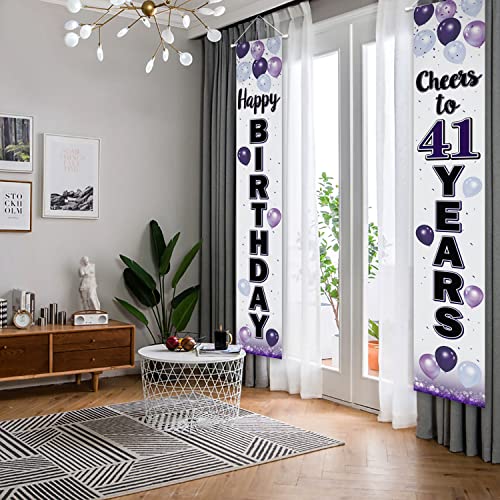 LASKYER Happy 41st Birthday Purple Door Banner - Cheers to 41 Years Old Birthday Front Door Porch Sign Backdrop,41st Birthday Party Decorations.