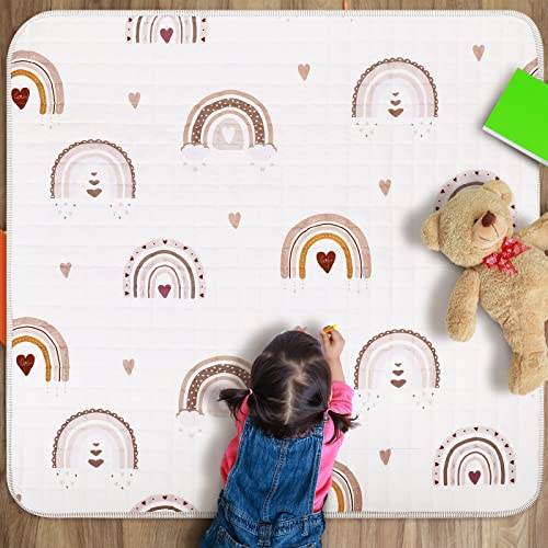 Boho Rainbow Portable Baby Play Mat, 43 x 43 Inch Washable Foldable Crawling Mat, Non Slip Playmat for Babies, Kids Play Mats Pad for Floor Playpen Toddler Infants Tummy Time Activity