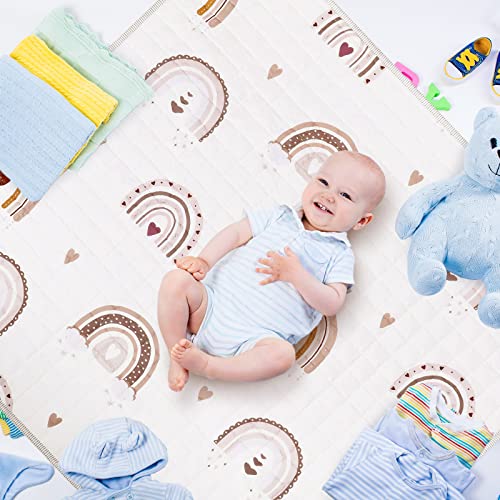 Boho Rainbow Portable Baby Play Mat, 43 x 43 Inch Washable Foldable Crawling Mat, Non Slip Playmat for Babies, Kids Play Mats Pad for Floor Playpen Toddler Infants Tummy Time Activity