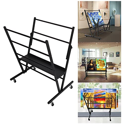 MYOYAY Movable Art Metal Print Rack, Printing Drying Display, Storage Stand for Artworks, Posters, Prints, Great Assistant for Shows & Galleries, Easy Moving with Rolling Casters, Well Hold 330Lb