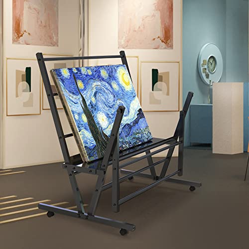 MYOYAY Movable Art Metal Print Rack, Printing Drying Display, Storage Stand for Artworks, Posters, Prints, Great Assistant for Shows & Galleries, Easy Moving with Rolling Casters, Well Hold 330Lb