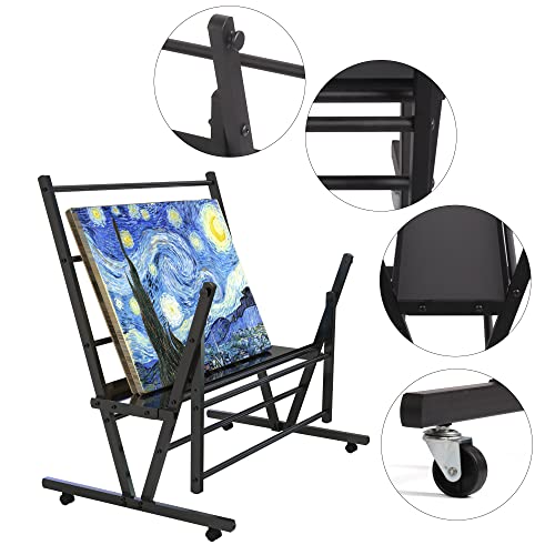 MYOYAY Movable Art Metal Print Rack, Printing Drying Display, Storage Stand for Artworks, Posters, Prints, Great Assistant for Shows & Galleries, Easy Moving with Rolling Casters, Well Hold 330Lb