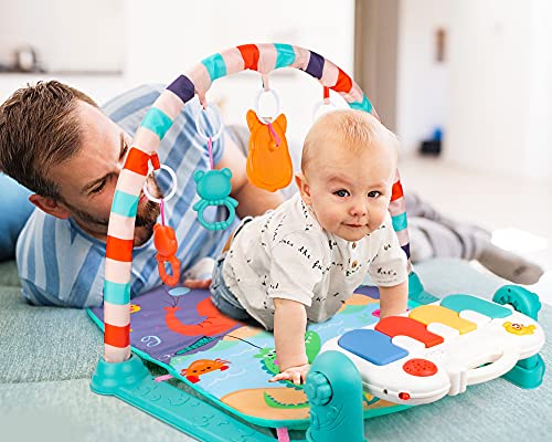 Baby Gym Play Mat, Kick and Play Piano Gym Mat for Infants, Tummy Time Mat Activity Center with Mirror for Newborn Toys 3-6-9 Months(Green)