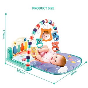 Baby Gym Play Mat, Kick and Play Piano Gym Mat for Infants, Tummy Time Mat Activity Center with Mirror for Newborn Toys 3-6-9 Months(Green)