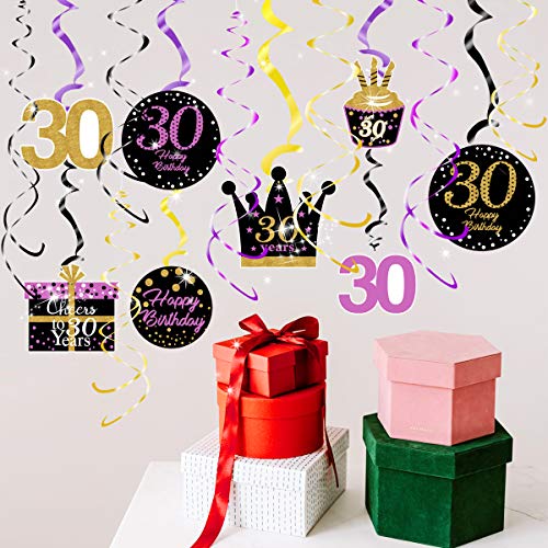 30th Birthday Decorations for Women Purple Gold 30th Birthday Hanging Swirls Hanging Swirls Decorations for Purple Gold 30 Years Old Party Supplies