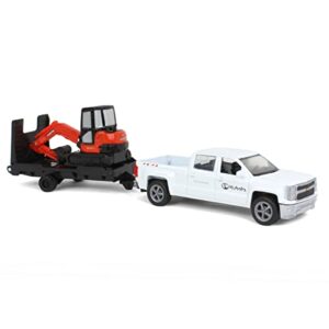 new ray new 10″ newray kubota collection – kubota kx040 excavator with white ford f-250 super duty pickup & trailer (orange, black) model toys