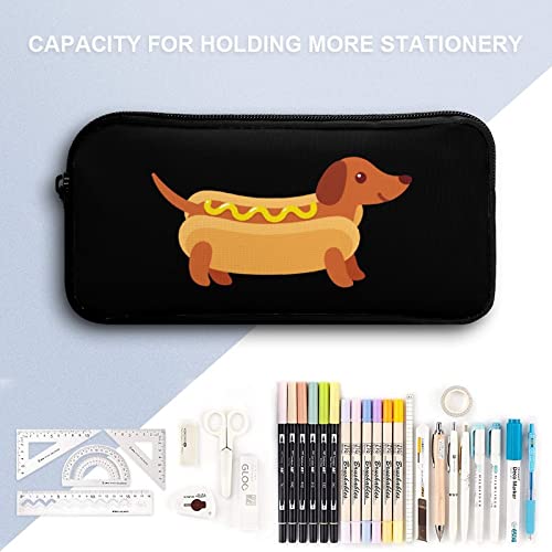 Dachshund in Hot Dog Bun with Mustard Pencil Case Pencil Pouch Coin Pouch Cosmetic Bag Office Stationery Organizer