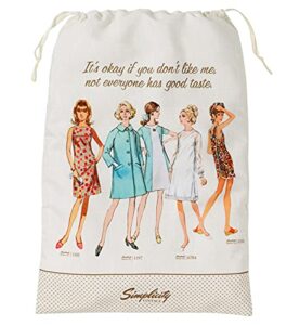 simplicity vintage retro sewing pattern artwork hamper laundry bag, 19″ w x 29.5″ l, multicolor