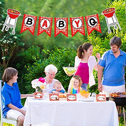 42 Pieces of BabyQ Baby Shower Party Decorations BabyQ Banner BabyQ Bar Sign Picnic Party Decorations BabyQ Food Tent Cards Label for Gender Reveal Picnic Barbecue Baby Shower Birthday Party Supplies