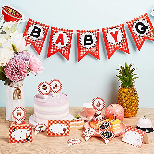 42 Pieces of BabyQ Baby Shower Party Decorations BabyQ Banner BabyQ Bar Sign Picnic Party Decorations BabyQ Food Tent Cards Label for Gender Reveal Picnic Barbecue Baby Shower Birthday Party Supplies