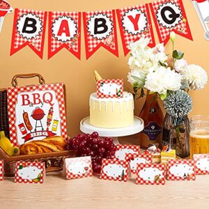 42 Pieces of BabyQ Baby Shower Party Decorations BabyQ Banner BabyQ Bar Sign Picnic Party Decorations BabyQ Food Tent Cards Label for Gender Reveal Picnic Barbecue Baby Shower Birthday Party Supplies