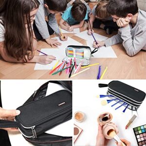 Vakoo Pencil Case, Big Capacity Pencil Pouch with 3 Compartments, Stationery Storage Box Makeup Bag School Office Supplies for Girls, Boys, Teenagers, Students - Black