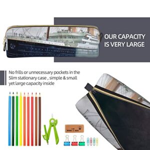 Titanic Leather Pencil Case Bag with Zipper Women Makeup Bag Durable Portable Suitable for School Work and Office 8.3 x 2.2 In