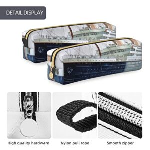 Titanic Leather Pencil Case Bag with Zipper Women Makeup Bag Durable Portable Suitable for School Work and Office 8.3 x 2.2 In