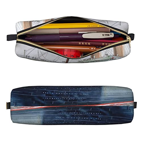 Titanic Leather Pencil Case Bag with Zipper Women Makeup Bag Durable Portable Suitable for School Work and Office 8.3 x 2.2 In