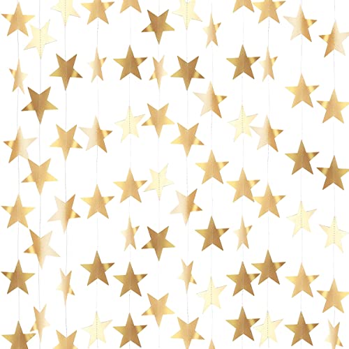 Gold Star Garland Banner Decorations - 156 Feet Bright Gold Paper Garland Hanging Decorations, Glitter Gold Star Bunting Banner for Wedding, Birthday, Holiday, Christmas Party