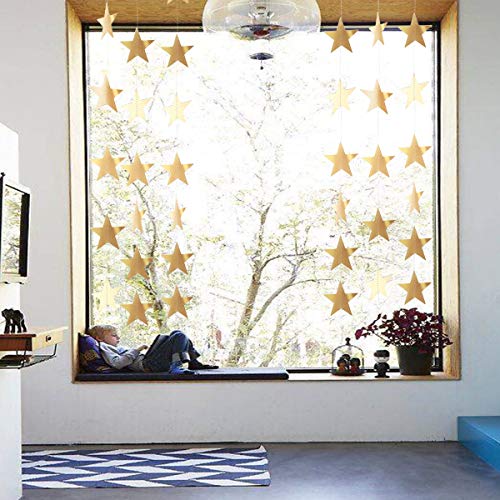 Gold Star Garland Banner Decorations - 156 Feet Bright Gold Paper Garland Hanging Decorations, Glitter Gold Star Bunting Banner for Wedding, Birthday, Holiday, Christmas Party