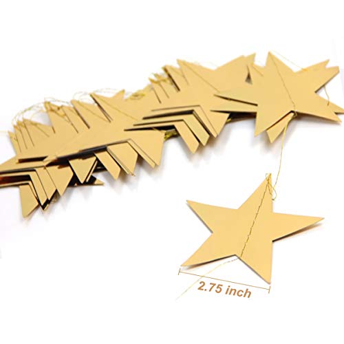 Gold Star Garland Banner Decorations - 156 Feet Bright Gold Paper Garland Hanging Decorations, Glitter Gold Star Bunting Banner for Wedding, Birthday, Holiday, Christmas Party