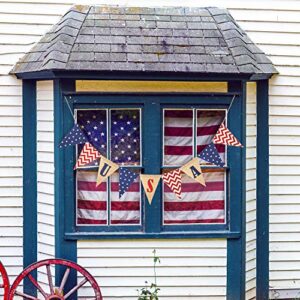 Adurself USA Triangle Flag Burlap Banner 4th of July American Stars and Chevron Triangle Pennant Garland Patriotic Fourth of July Independence Day Decoration Garden Mantel Fireplace Bunting Sign