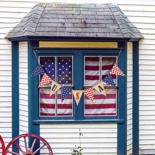 Adurself USA Triangle Flag Burlap Banner 4th of July American Stars and Chevron Triangle Pennant Garland Patriotic Fourth of July Independence Day Decoration Garden Mantel Fireplace Bunting Sign