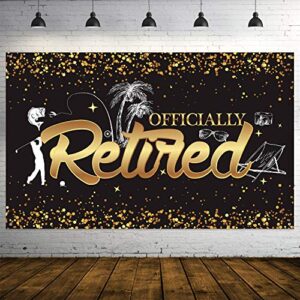 happy retirement party decorations, giant black and gold sign retirement party banner photo booth backdrop background for happy retirement party supplies (black)