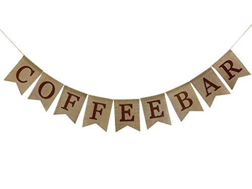 Rustic Burlap Coffee Bar Banner for farmhouse wall and table decor,Party Supplies and Decorations for Kids Birthday,Wedding,Anniversary,Bachelorette,Winter Hot Coffee Bar Sign for Photo Prop and Backd