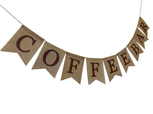 Rustic Burlap Coffee Bar Banner for farmhouse wall and table decor,Party Supplies and Decorations for Kids Birthday,Wedding,Anniversary,Bachelorette,Winter Hot Coffee Bar Sign for Photo Prop and Backd