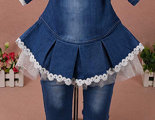 Yao 6M-4Y Infant 3Pcs Baby Girls Clothes Set Toddler Outfits Lace Dress Jacket and Jeans (4-5Y,Flower-White)