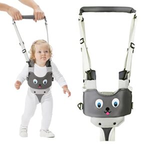 handheld baby walking harness kids walking learning helper for boys girls adjustable baby walker safety harness assistant belt for toddler infant child 7-24 month (light grey-dog)