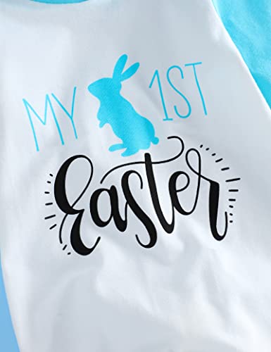 My 1st Easter Outfits Newborn Baby Boy Clothes Long Sleeve Rabbit Printed Rompers Jumpsuits Hoodies (White+Blue, 3-6Months)