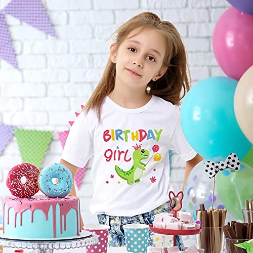 Dinosaur Birthday Girl T-Shirt Dino B-Day Short Sleeve Shirt Gift for Girls Dinosaur Themed Party Top Tee Cotton Printed T Rex Short Sleeve T Shirt Outfits White