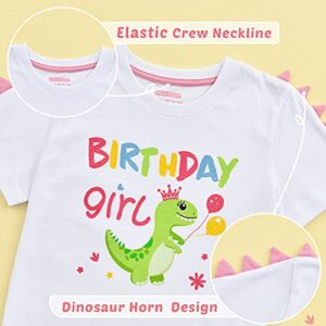 Dinosaur Birthday Girl T-Shirt Dino B-Day Short Sleeve Shirt Gift for Girls Dinosaur Themed Party Top Tee Cotton Printed T Rex Short Sleeve T Shirt Outfits White