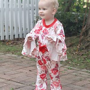 Newborn Baby Girl Clothes Infant Outfits Ruffle Sleeve Floral Romper Flare Pants Set Fall Winter Clothes 6-9 Months Red