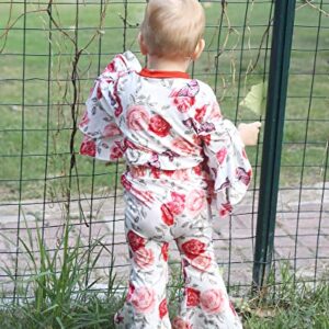 Newborn Baby Girl Clothes Infant Outfits Ruffle Sleeve Floral Romper Flare Pants Set Fall Winter Clothes 6-9 Months Red