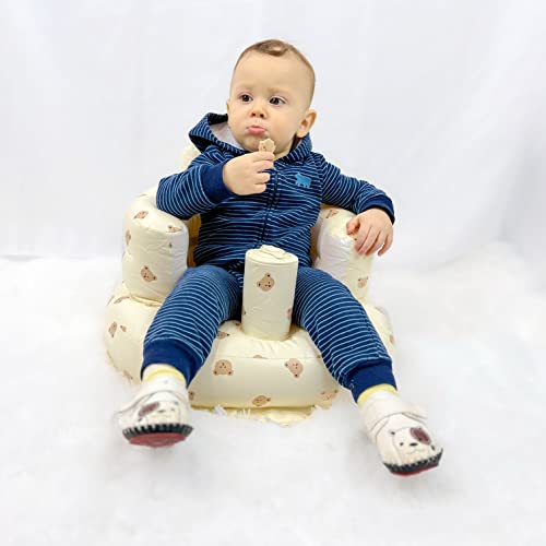 Mink Baby Inflatable Seat for Babies 3-36 Months, Built in Air Pump Infant Back Support Sofa, Infant Support Seat Toddler Chair for Sitting Up, Baby Shower Chair Floor Seater Gifts (Bear Head)