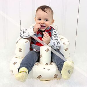 Mink Baby Inflatable Seat for Babies 3-36 Months, Built in Air Pump Infant Back Support Sofa, Infant Support Seat Toddler Chair for Sitting Up, Baby Shower Chair Floor Seater Gifts (Bear Head)