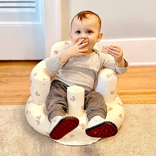 Mink Baby Inflatable Seat for Babies 3-36 Months, Built in Air Pump Infant Back Support Sofa, Infant Support Seat Toddler Chair for Sitting Up, Baby Shower Chair Floor Seater Gifts (Bear Head)