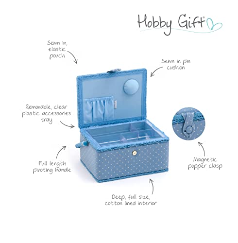 Hobby Gift 'Cornflower Polka Dot' Medium Rectangle Sewing Box 18.5 x 26 x 15cm (d/w/h)