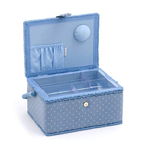 Hobby Gift 'Cornflower Polka Dot' Medium Rectangle Sewing Box 18.5 x 26 x 15cm (d/w/h)