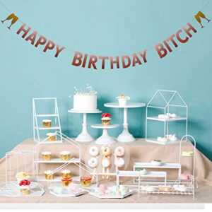 HAPPY BIRTHDAY BITCH Banner,Pre-strung,No Assembly Required, Birthday Party Decorations, Rose Gold Glitter Paper Garlands Backdrops,Letters Rose Gold Betteryanzi